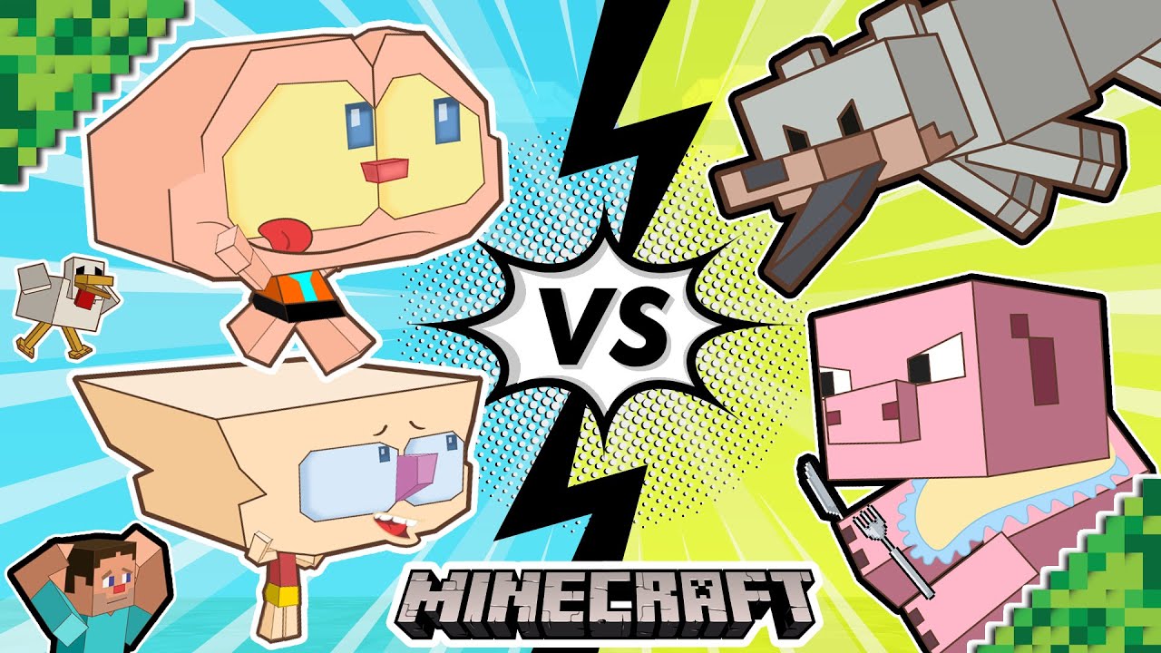 Mongo e Drongo e os Animais da fazenda em Minecraft! 🐮🐷🐺 - Desenhos e CIA